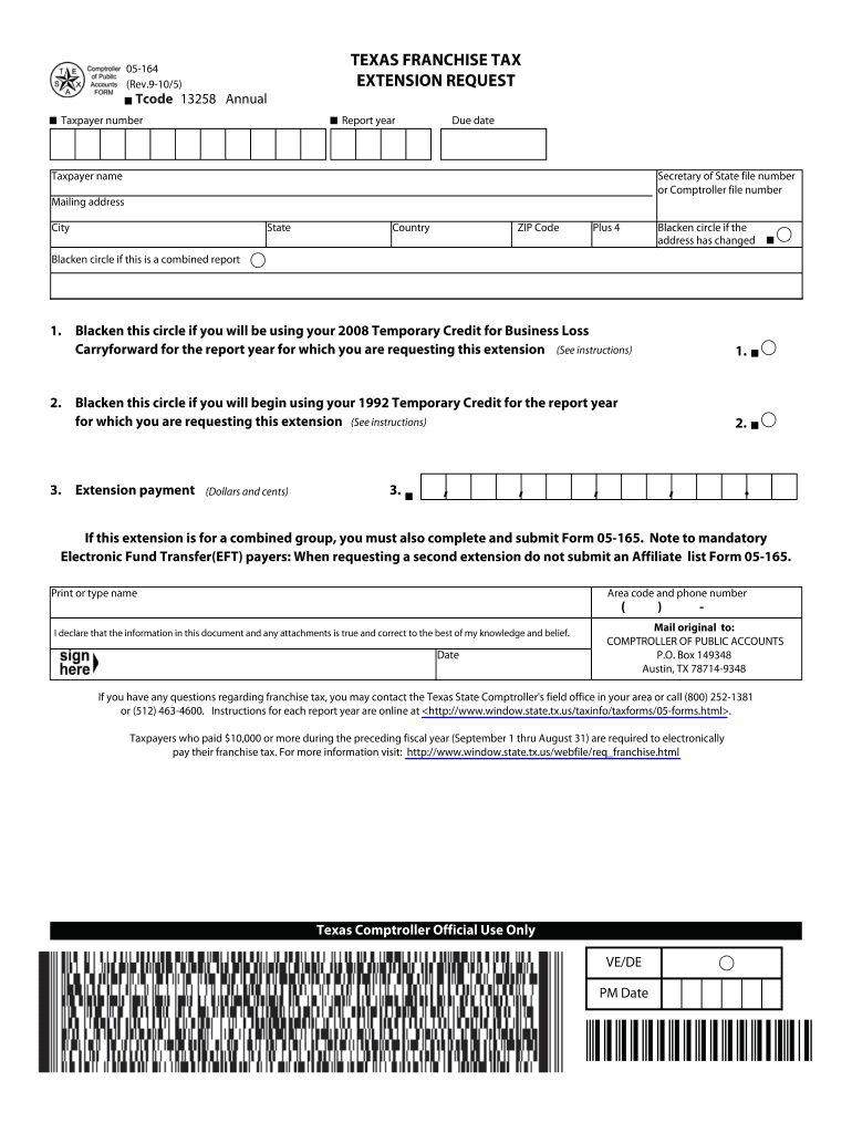 Fillable Online Texas Franchise Tax Initial Report Extension Request ...