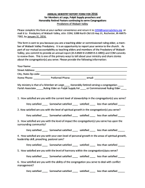 Fillable Online ourpresbytery ANNUAL MINISTRY REPORT FORM FOR 2016 for ...
