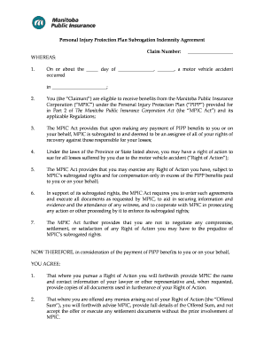 Fillable Online mpi mb Personal Injury Protection Plan Subrogation ...