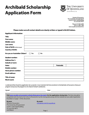 Fillable Online uq edu Archibald Scholarship - University of Queensland ...