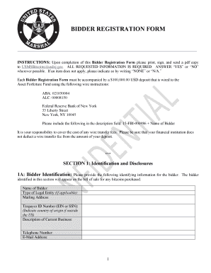 Fillable Online usmarshals BIDDER REGISTRATION FORM - usmarshals.gov Fax Email Print - pdfFiller