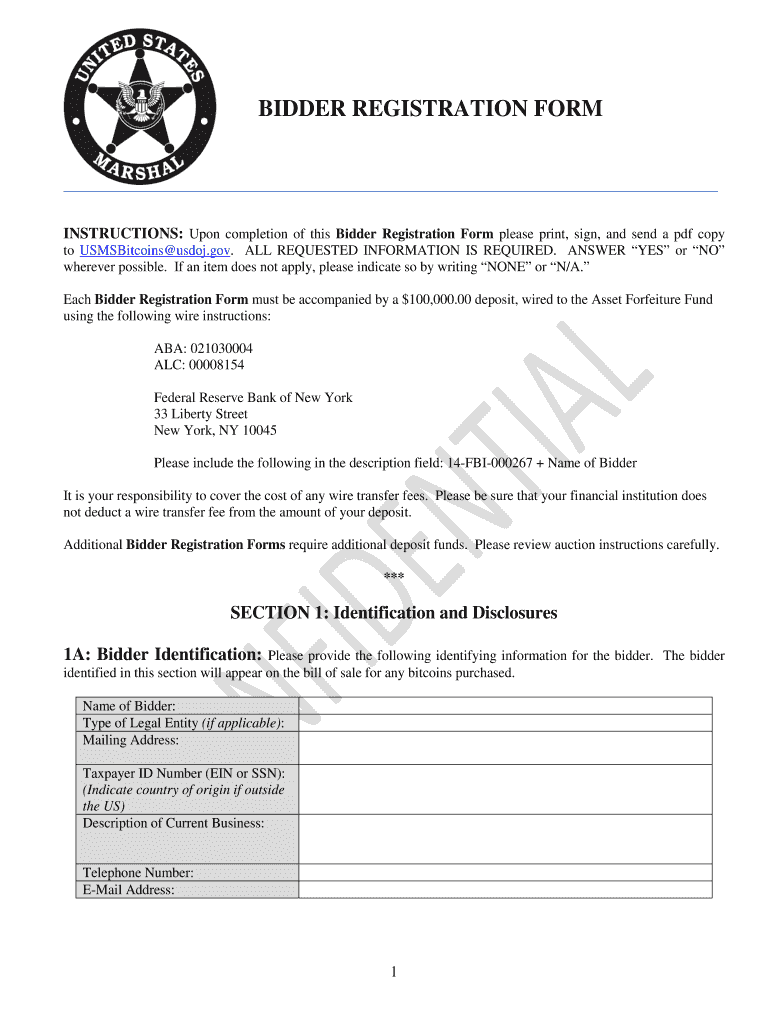 Fillable Online usmarshals Bidder Registration Form - U.S. Marshals Fax Email Print - pdfFiller