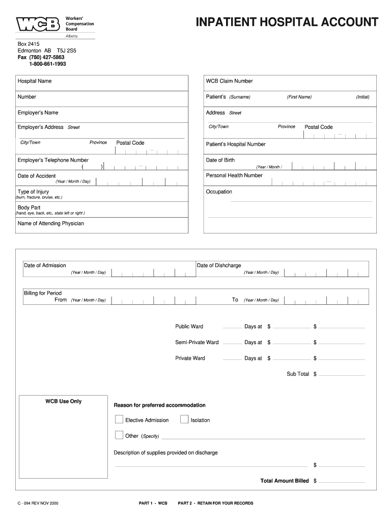Fillable Online wcb ab INPATIENT HOSPITAL ACCOUNT - WCB - wcb ab Fax ...