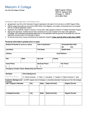 Fillable Online ccc Emergency Medical Services Programs - ccc.edu Fax ...