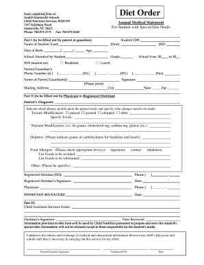 Fillable Online Special Diet Form - iss.schoolwires.com Fax Email Print ...