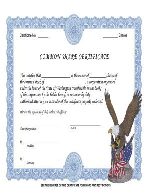 Fillable Online toolsforbusiness COMMON SHARE CERTIFICATE Fax Email ...