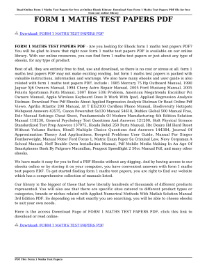 Fillable Online FORM 1 MATHS TEST PAPERS PDF. FORM 1 MATHS TEST PAPERS ...