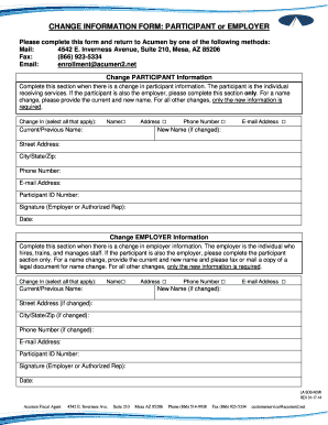 Fillable Online CHANGE INFORMATION FORM: PARTICIPANT or EMPLOYER Fax ...