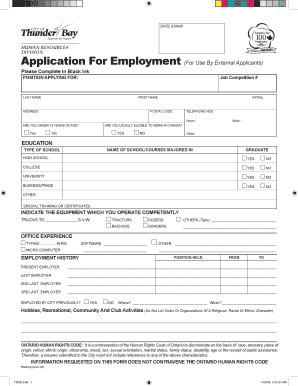 Fillable Online thunderbay Human Resources - Application for Employment ...