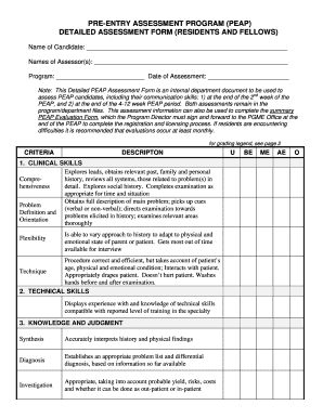 Fillable Online PRE-ENTRY ASSESSMENT PROGRAM (PEAP) DETAILED ASSESSMENT ...