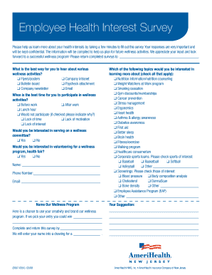 Fillable Online Employee Health Interest Survey - AmeriHealth Fax Email ...