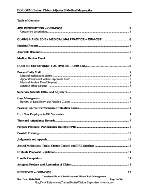 Fillable Online DOA ORM Claims: Claims Adjuster 5-Medical Malpractice ...
