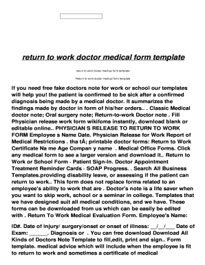 Fillable Online return to work doctor medical form template Fax Email ...