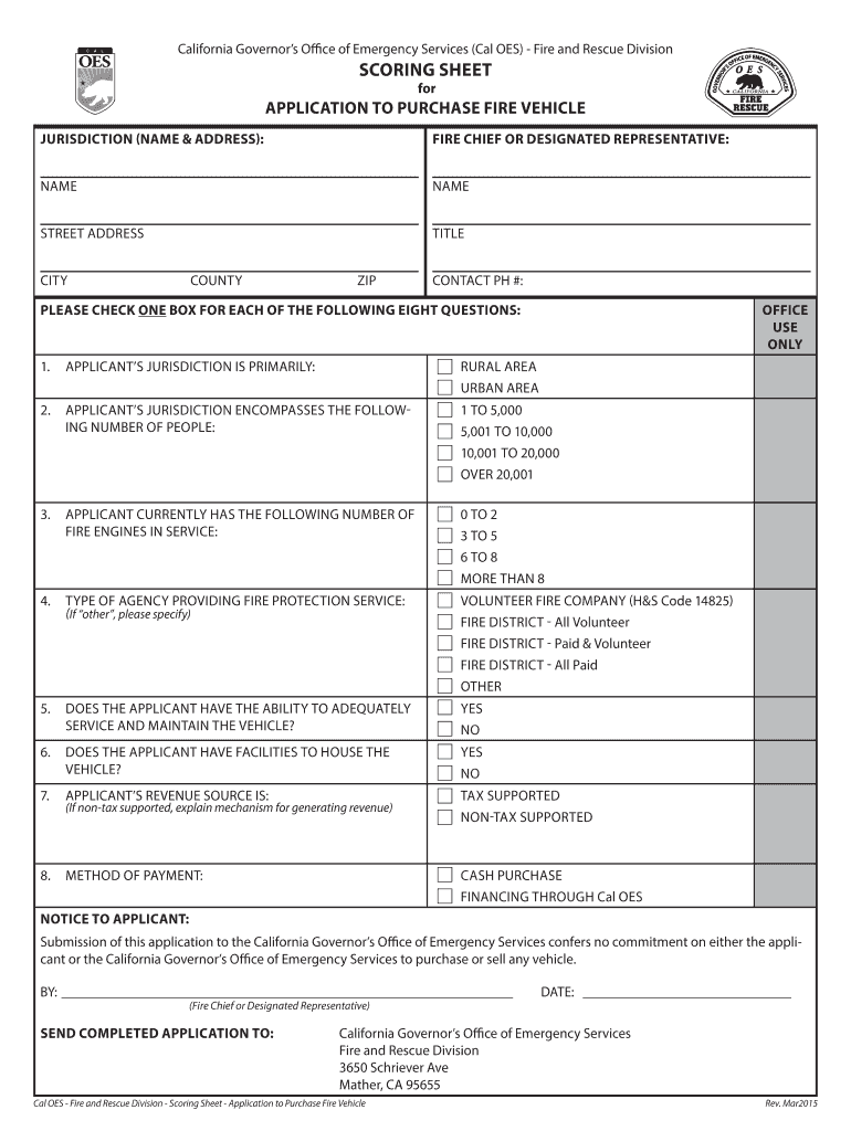 Fillable Online Cal OES - Scoring Sheet for Application to Purchase a ...