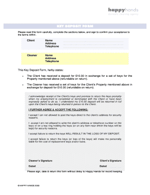 Fillable Online happy-hands KEY DEPOSIT FORM - Happy Hands Cleaning ...