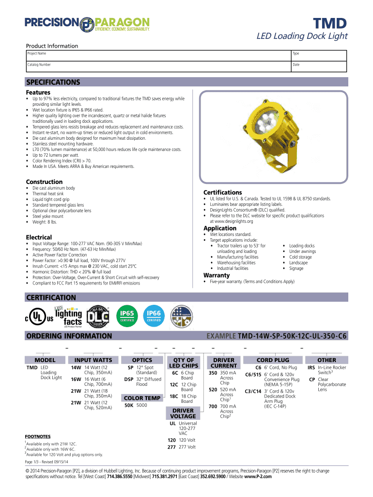 Fillable Online TMD LED loading dock light - Precision-Paragon Fax ...