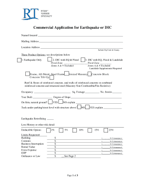 Fillable Online Commercial Application for Earthquake or DIC ...