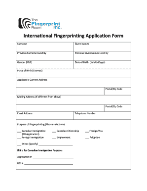 Fillable Online International Fingerprinting Application Form Fax Email ...