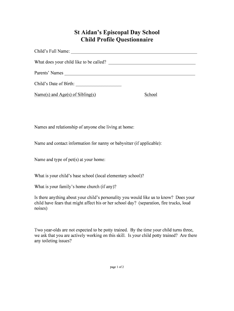 Fillable Online Forms - Child Profile Questionnaire.doc Fax Email Print ...