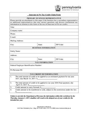 Fillable Online Innovate in PA Tax Credit Claim Form. Innovate in PA ...