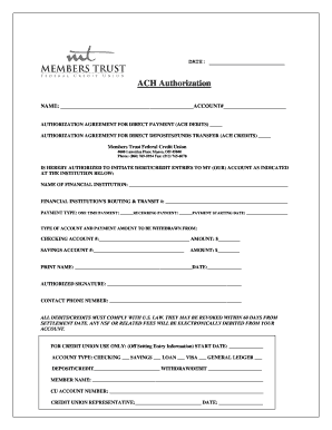 Fillable Online memberstrust ACH Authorization - memberstrust.org Fax Email Print - pdfFiller