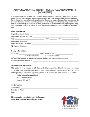 Fillable Online AUTHORIZATION AGREEMENT FOR AUTOMATED PAYMENTS (ACH DEBITS) Fax Email Print ...