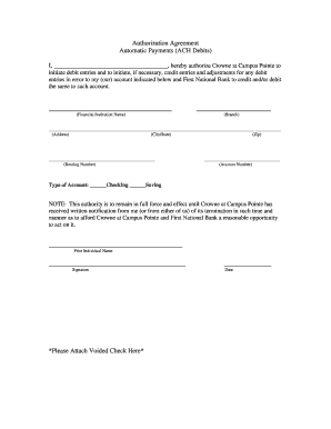 Fillable Online Authorization Agreement Automatic Payments (ACH Debits) I, Fax Email Print ...