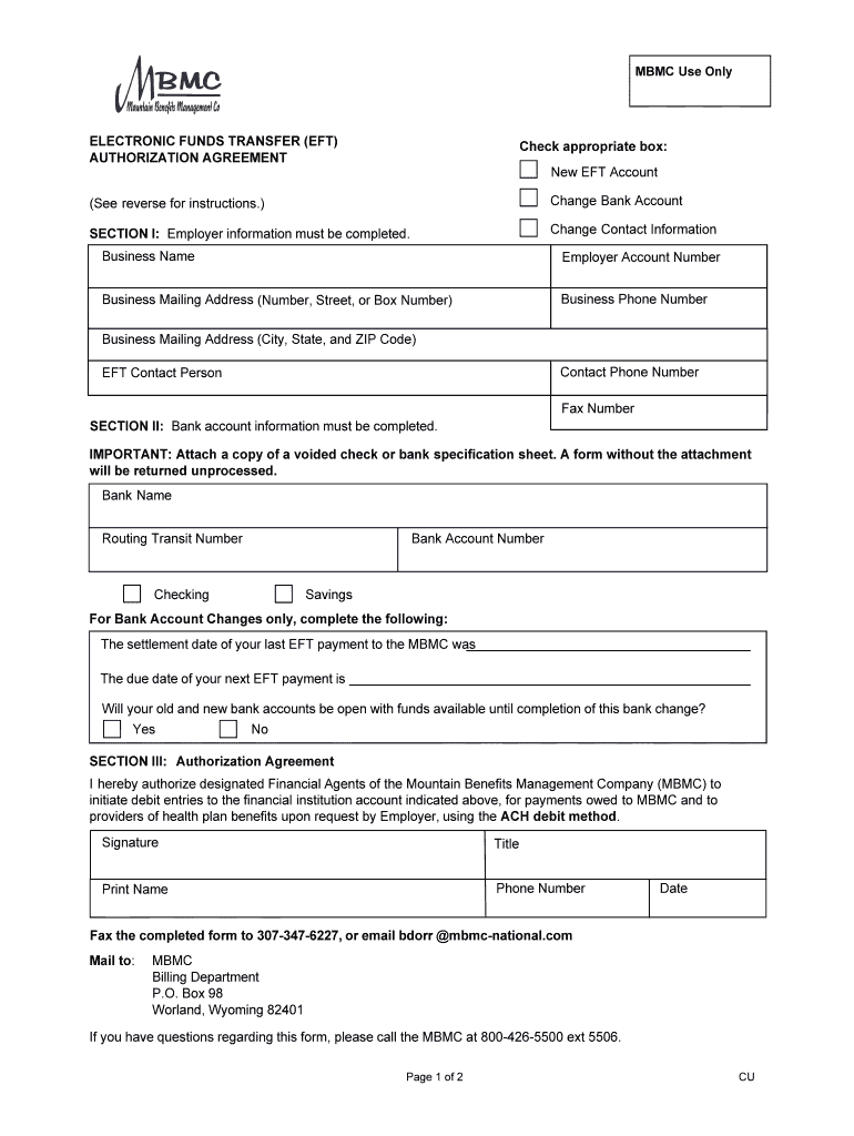 Fillable Online Electronic Funds Transfer (EFT) Authorization Agreement ...