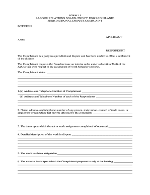 Fillable Online gov pe FORM 13 LABOUR RELATIONS BOARD (PRINCE EDWARD ...