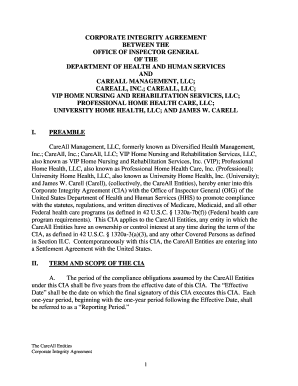 Fillable Online oig hhs CORPORATE INTEGRITY AGREEMENT BETWEEN THE ...