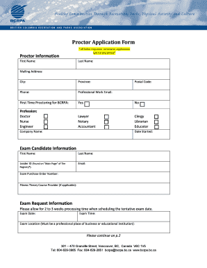 Fillable Online bcrpa bc Proctor Application Form - bcrpa.bc.ca Fax Email Print - pdfFiller