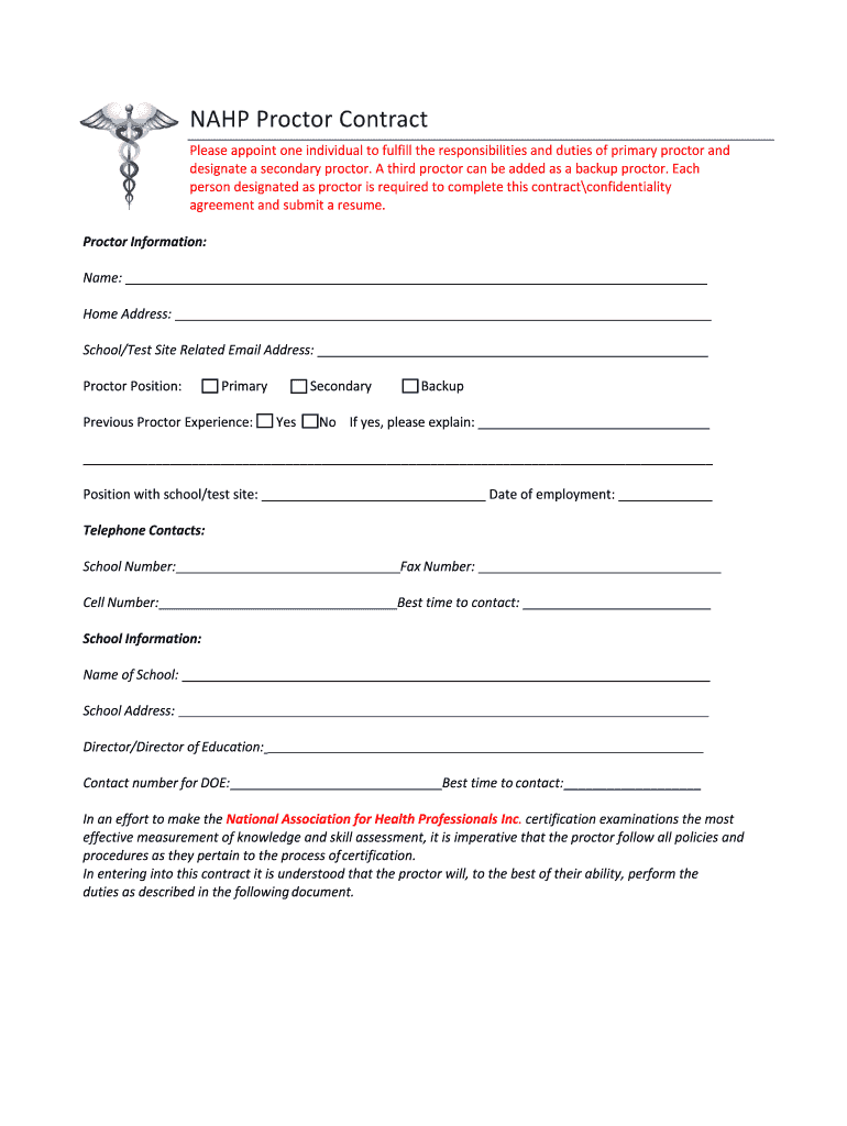 Fillable Online NAHP Proctor Agreement Fax Email Print - pdfFiller
