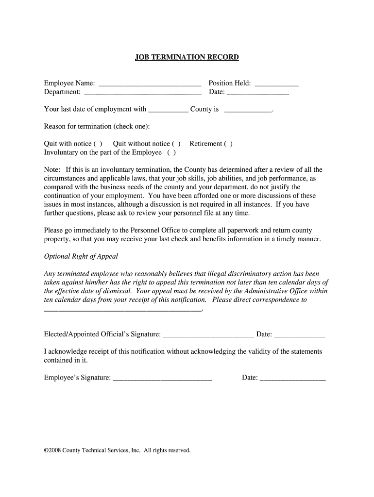 Fillable Online Administrative Forms--Termination--Record of ...