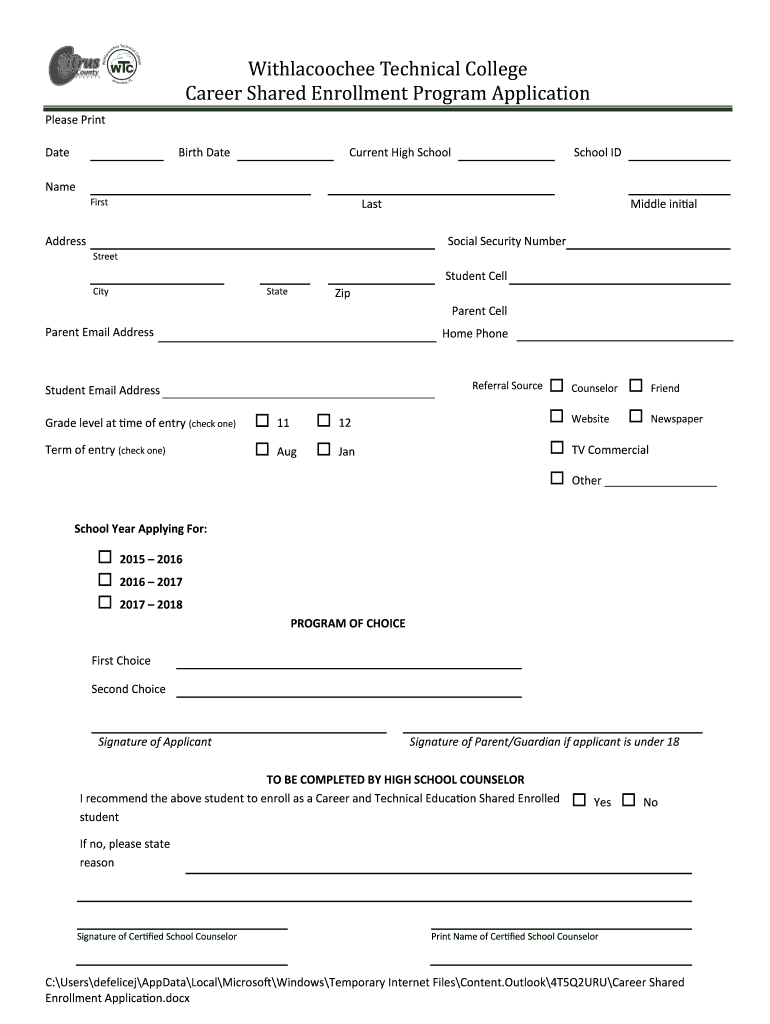 Fillable Online wtcollege Withlacoochee Technical Insistute Fax Email ...