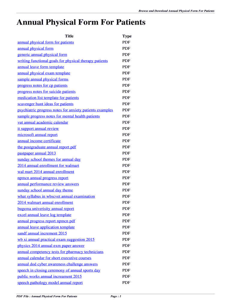 Fillable Online Annual Physical Form For Patients. annual physical form ...