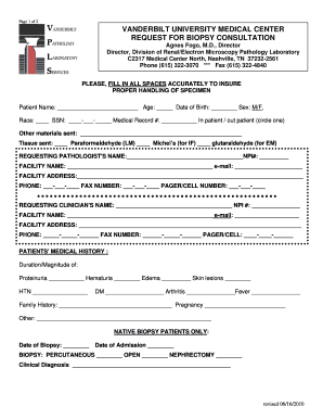 Fillable Online mc vanderbilt REQUEST FOR BIOPSY CONSULTATION Fax Email Print - pdfFiller