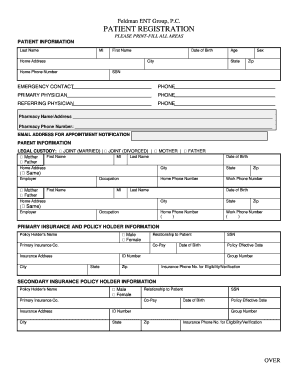 Fillable Online Feldman ENT Group, P.C. PATIENT REGISTRATION Fax Email ...