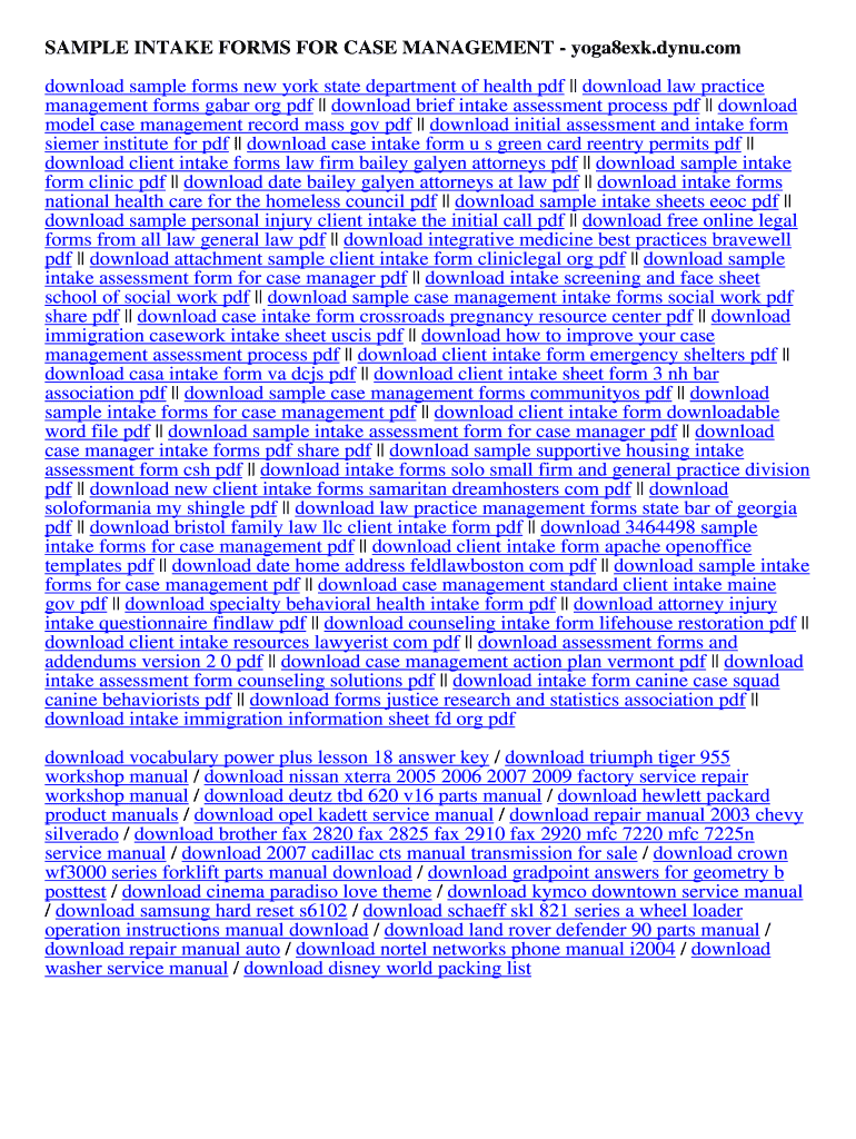 Fillable Online SAMPLE INTAKE FORMS FOR CASE MANAGEMENT. SAMPLE INTAKE ...