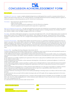 Fillable Online CONCUSSION ACKNOWLEDGEMENT FORM - txkisd.net Fax Email ...