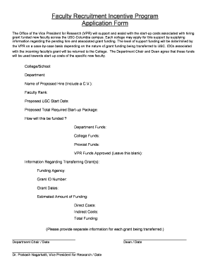 Fillable Online sc Faculty Recruitment Incentive Program Application Form Fax Email Print ...