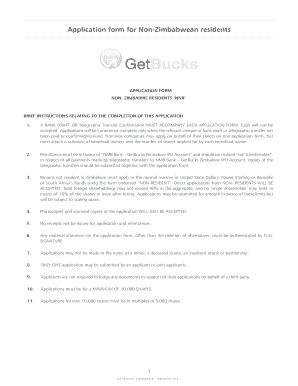 Fillable Online Application form Non residents - GetBucks Zimbabwe Fax ...