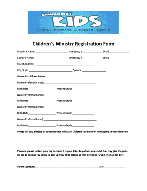 Fillable Online Children s Ministry Registration Form Fax Email Print ...