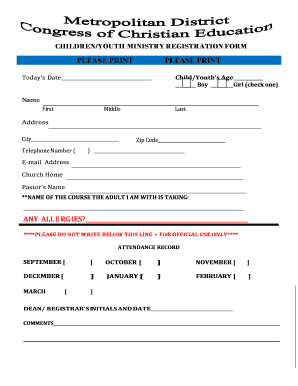 Fillable Online CHILDREN/YOUTH MINISTRY REGISTRATION FORM Fax Email ...