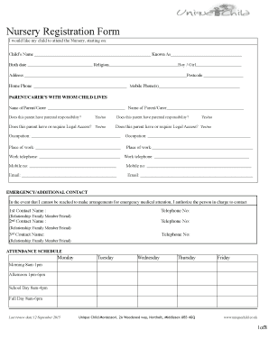 Fillable Online uniquechild co Nursery Registration Form - Unique Child ...