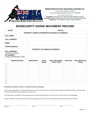 Fillable Online BIOSECURITY HORSE MOVEMENT RECORD - nbha.com.au Fax ...