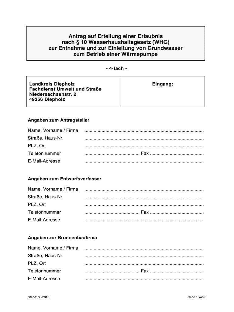 Fillable Online diepholz Antrag auf Erteilung einer Erlaubnis nach 10 ... Fax Email Print ...