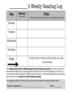 Fillable Online S Weekly Reading Log - Mrs. Heath's Third Grade ...