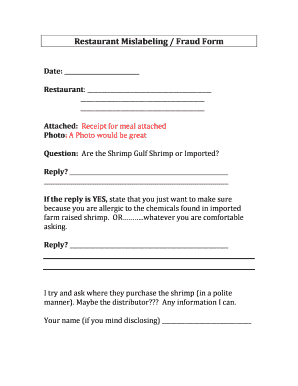 Fillable Online Restaurant Mislabeling / Fraud Form - Shrimp Outlet Fax ...