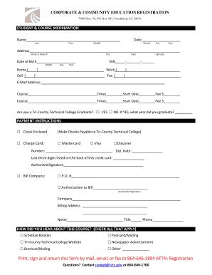 Fillable Online tctc TRI-COUNTY TECHNICAL COLLEGE CONTINUING EDUCATION REGISTRATION Fax Email ...