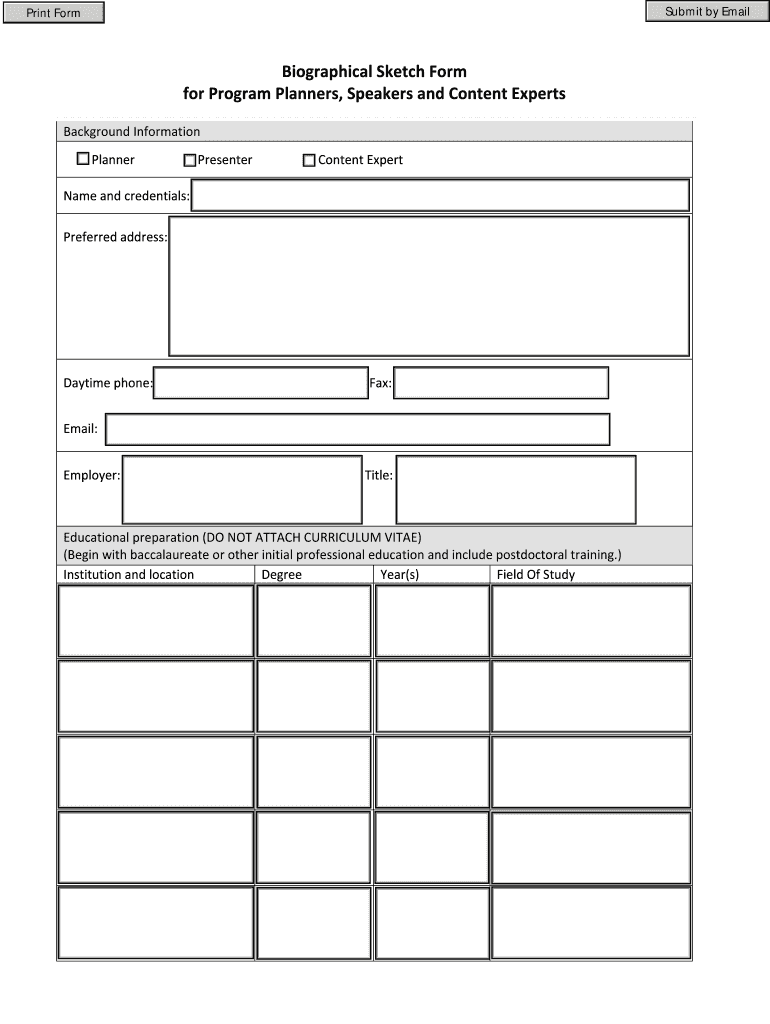 Fillable Online astro Biographical Sketch Form - ASTRO Fax Email Print ...